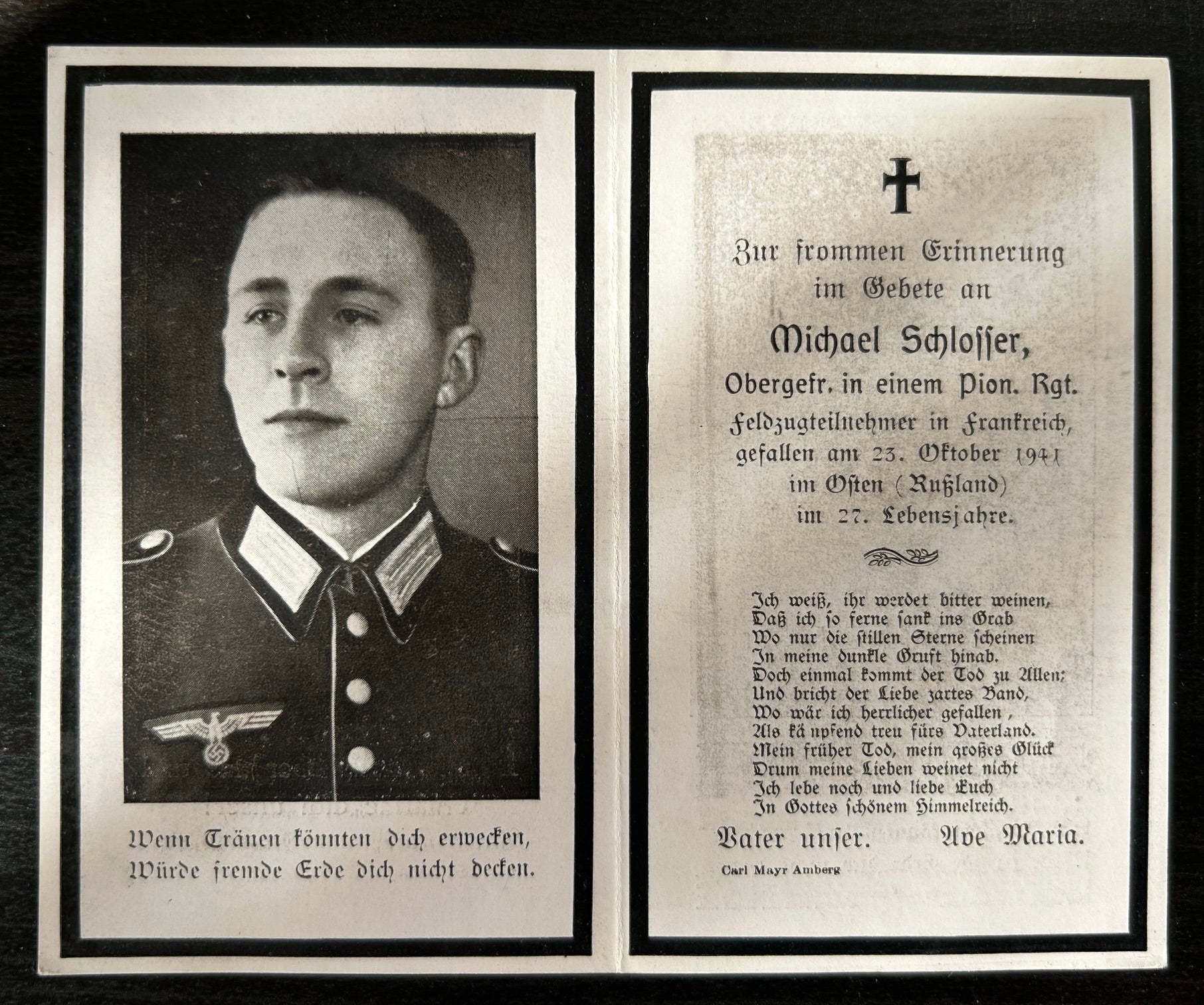 WW2 Death Card - Combat engineer, KIA Oct 41 – ABmilitaria